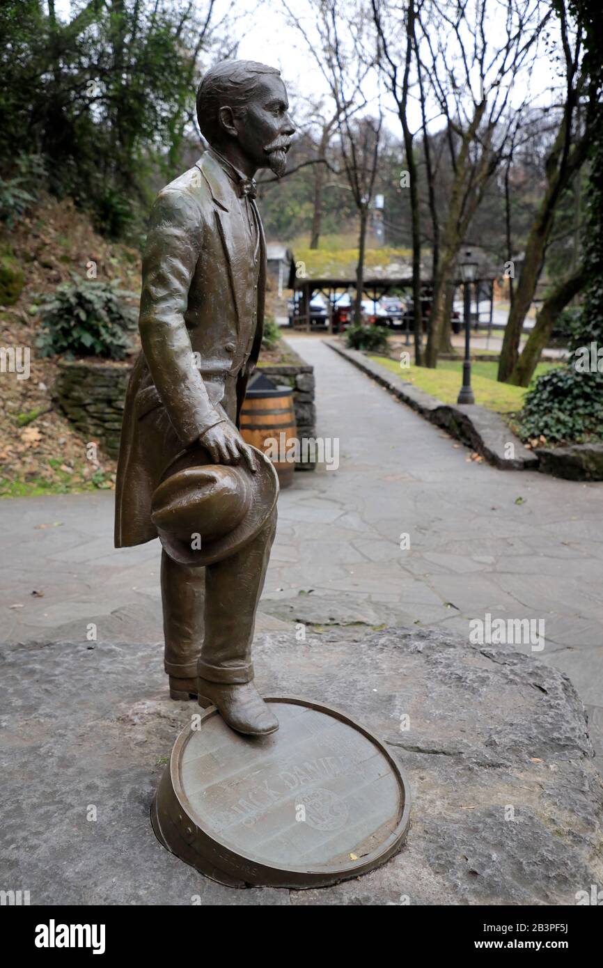Statue of Jack Daniel, the founder of Jack Daniel Distillery on the ...