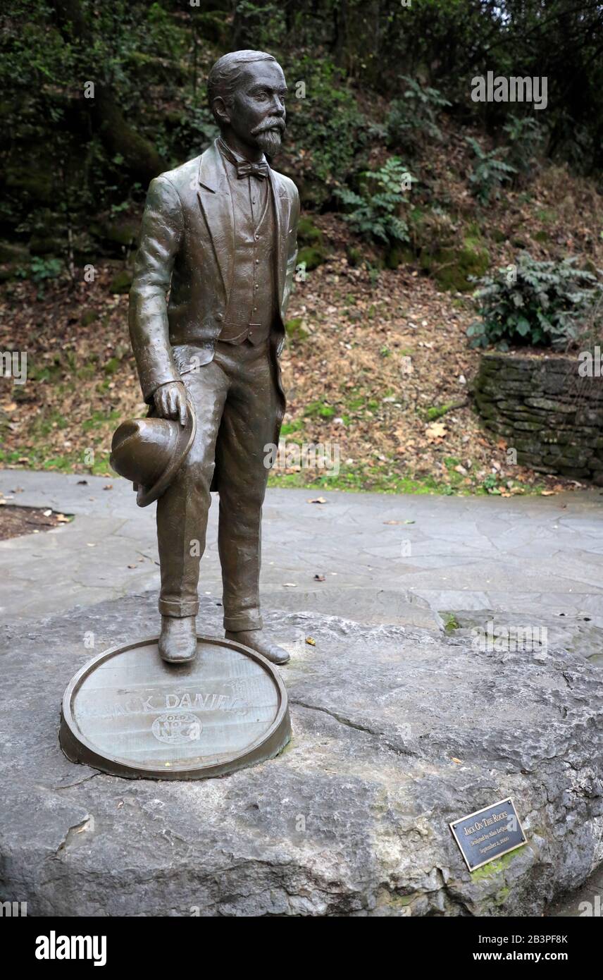 Statue of Jack Daniel, the founder of Jack Daniel Distillery on the ...