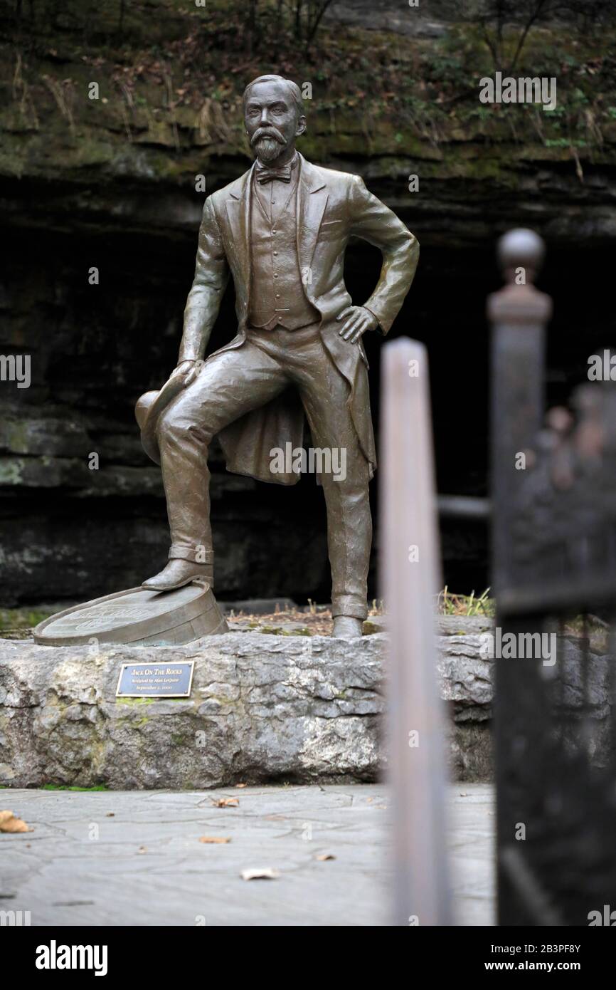 Statue of Jack Daniel, the founder of Jack Daniel Distillery in front ...