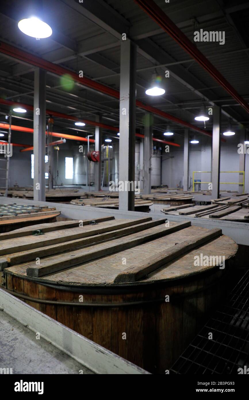 Fermentation room in Jack Daniel Distillery.Lynchburg.Tennessee.USA ...