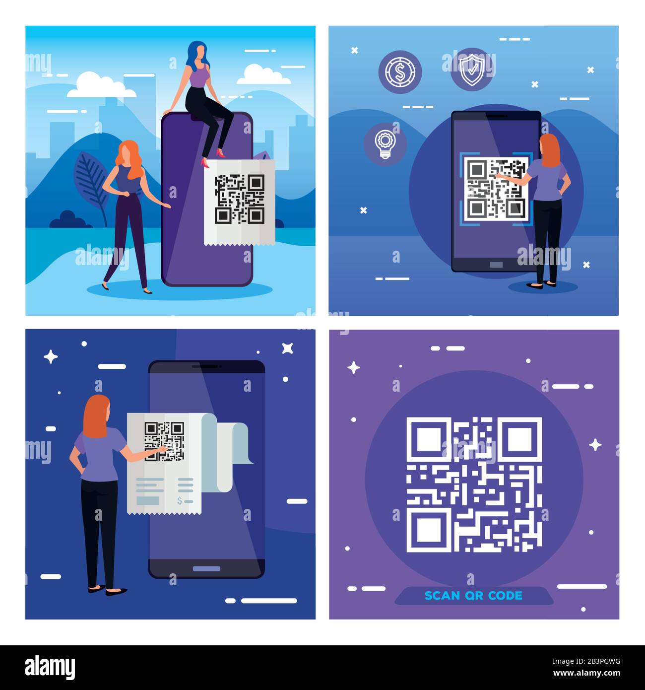 set poster of scan code qr with icons Stock Vector Image & Art - Alamy