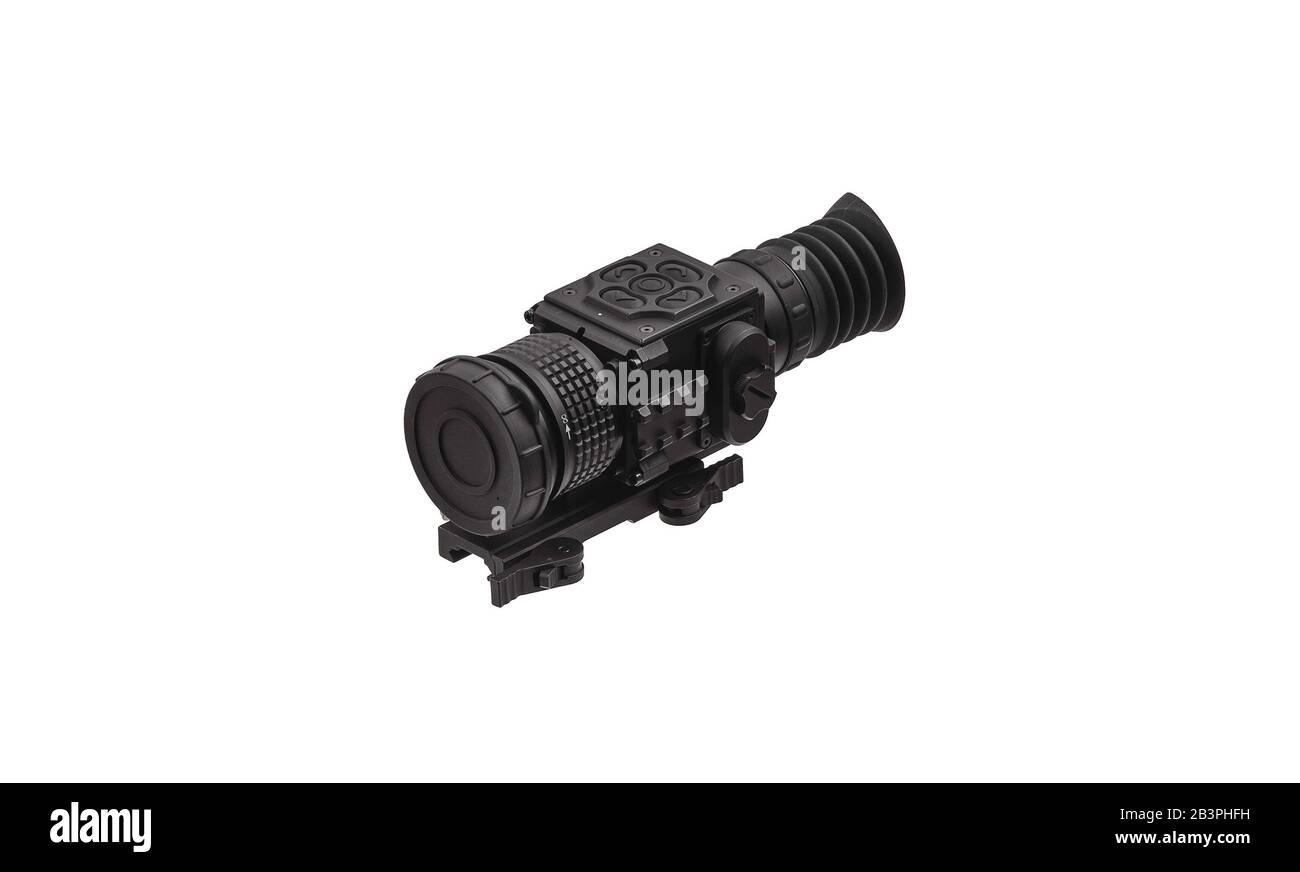 modern black optical scope for weapon isolated on white. sight scope ...