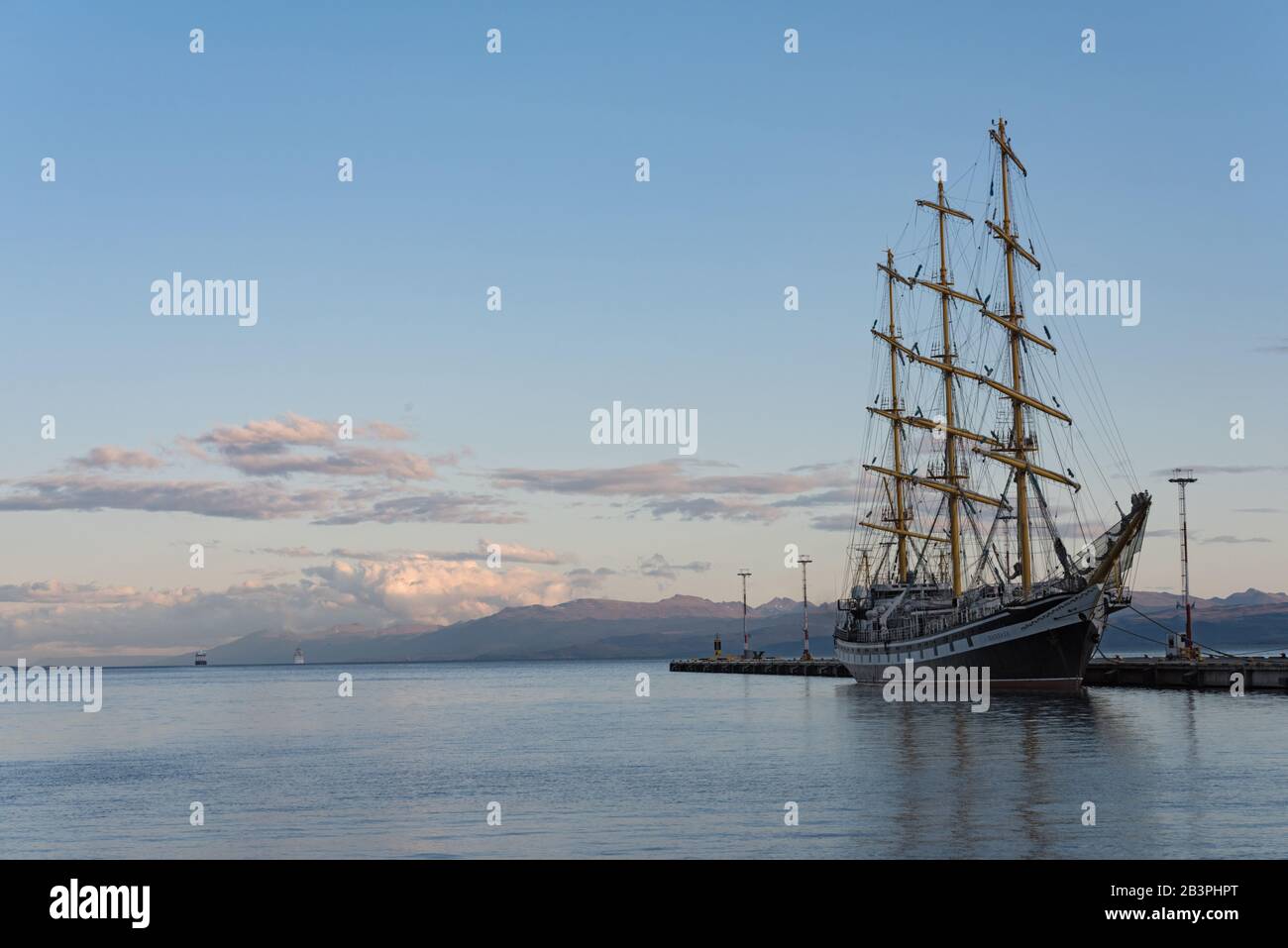 Russian tall ship Pallada in the port of Ushuaia, Argentina Stock Photo ...