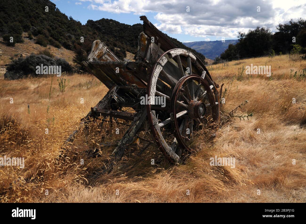 Old wagon remains at the Bendigo Historic Reserve in Central Otago, New ...