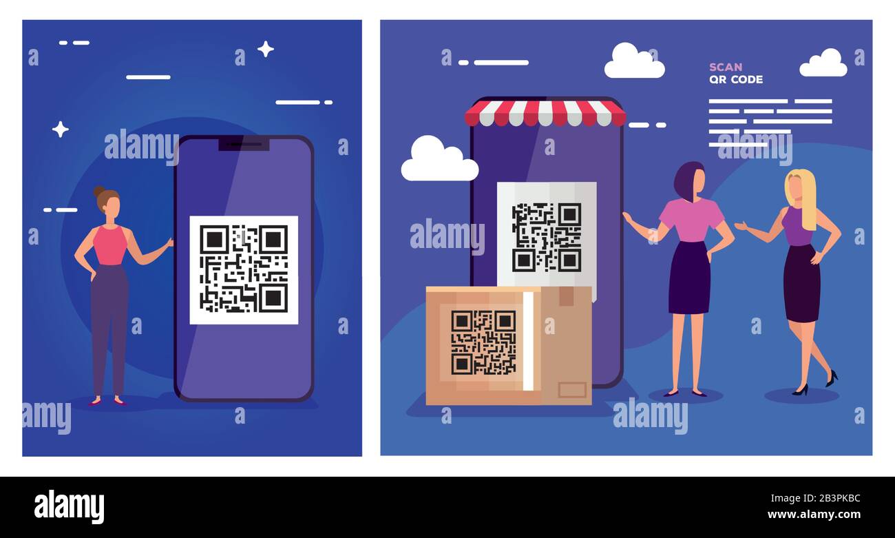 set poster of scan code qr with icons Stock Vector Image & Art - Alamy