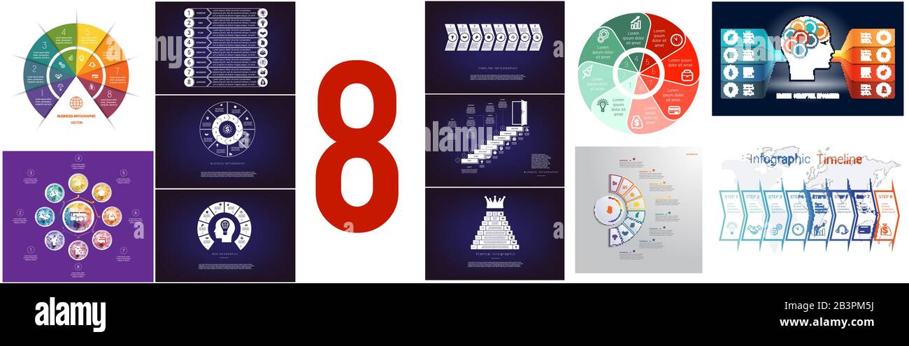 Set of 12 templates infographic. Place for text, information, 8 ...