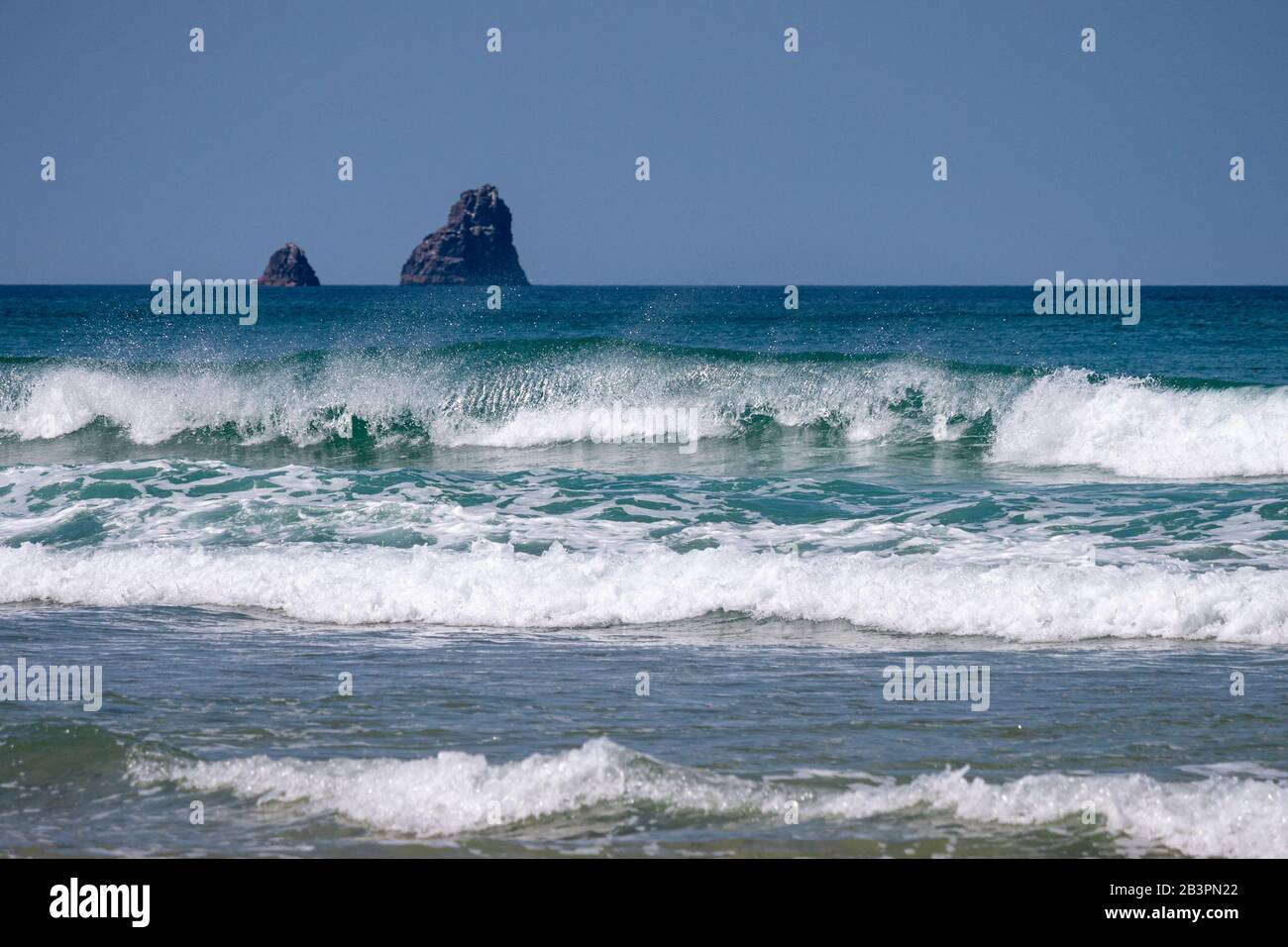 Perran Beach with Bawden Rocks in the background, Perranporth, north ...