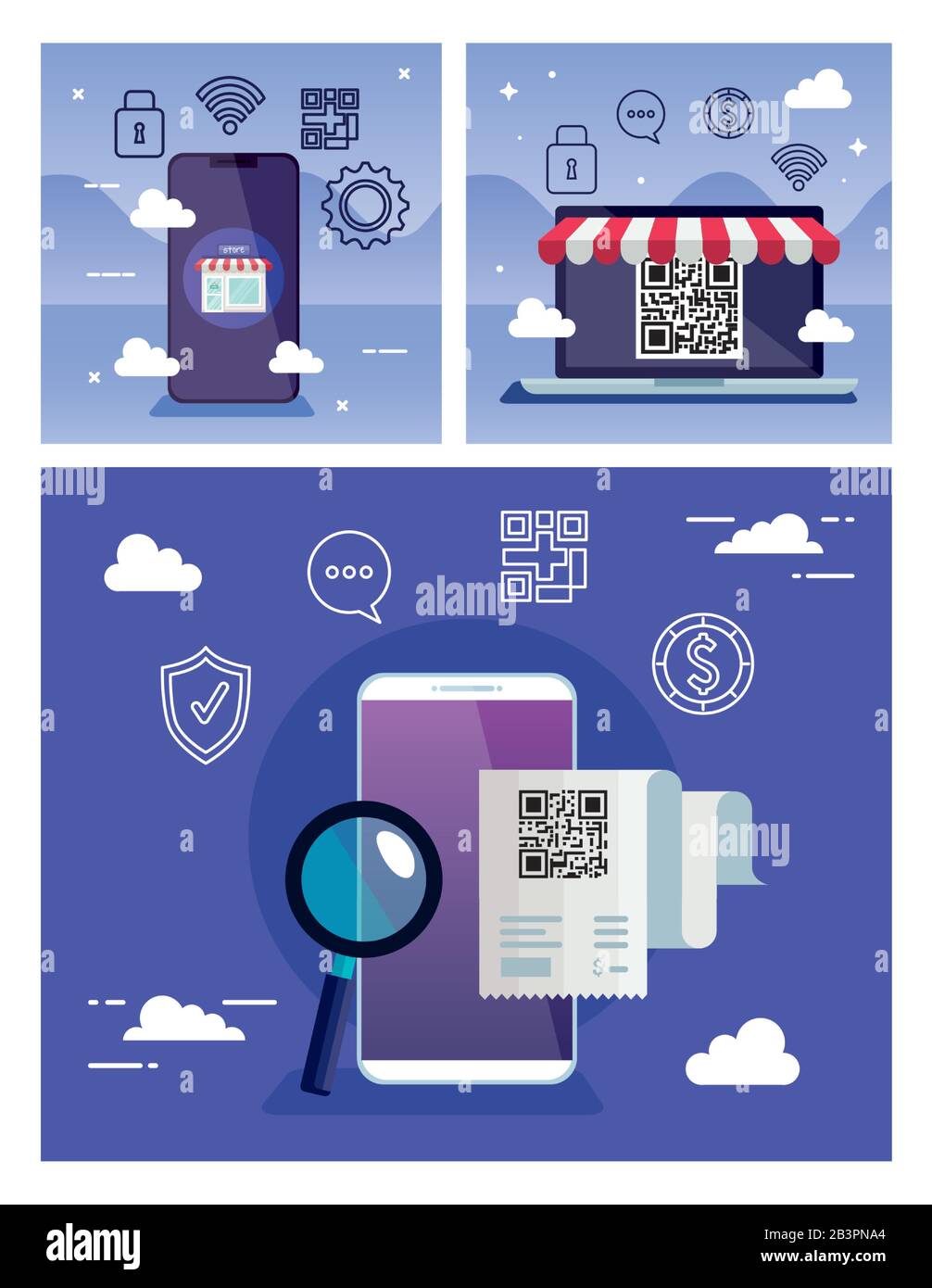 set poster of scan code qr with icons Stock Vector Image & Art - Alamy