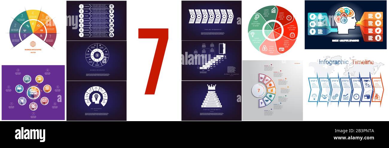 Set of 12 templates infographic. Place for text, information, 7 ...