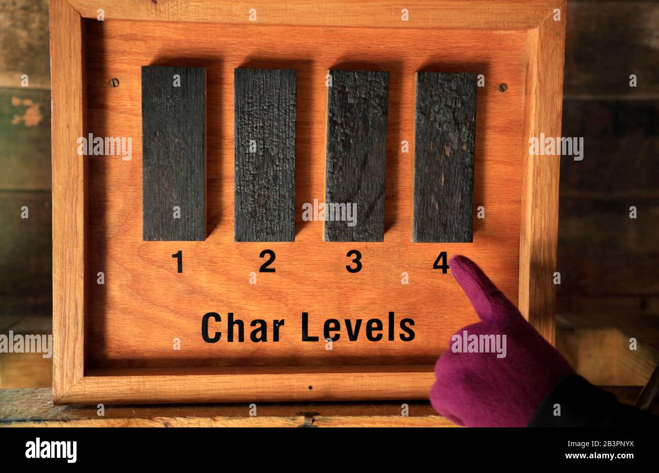 The indicator of Char levels for Bourbon Whiskey barrel display inside ...