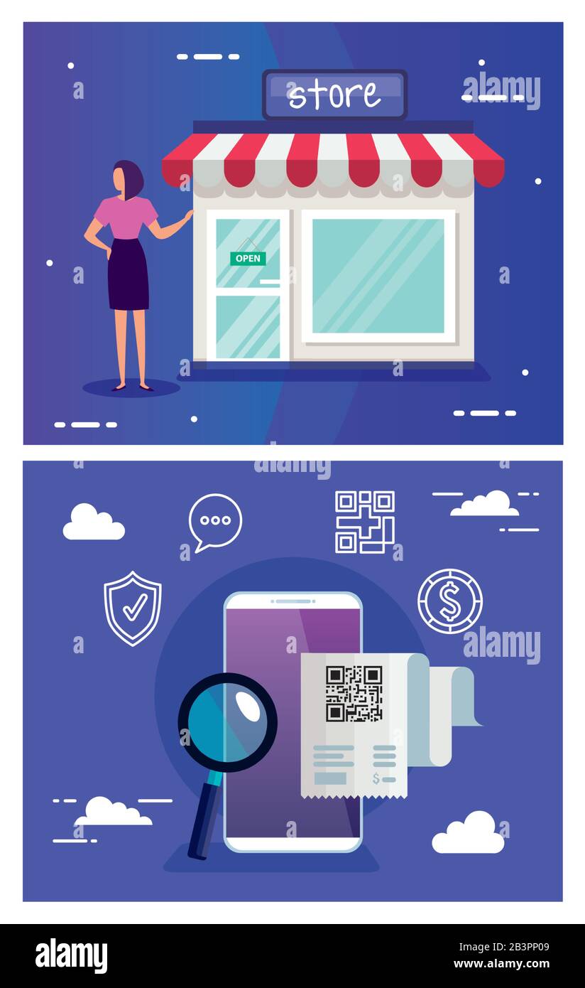 set poster of scan code qr with icons Stock Vector Image & Art - Alamy