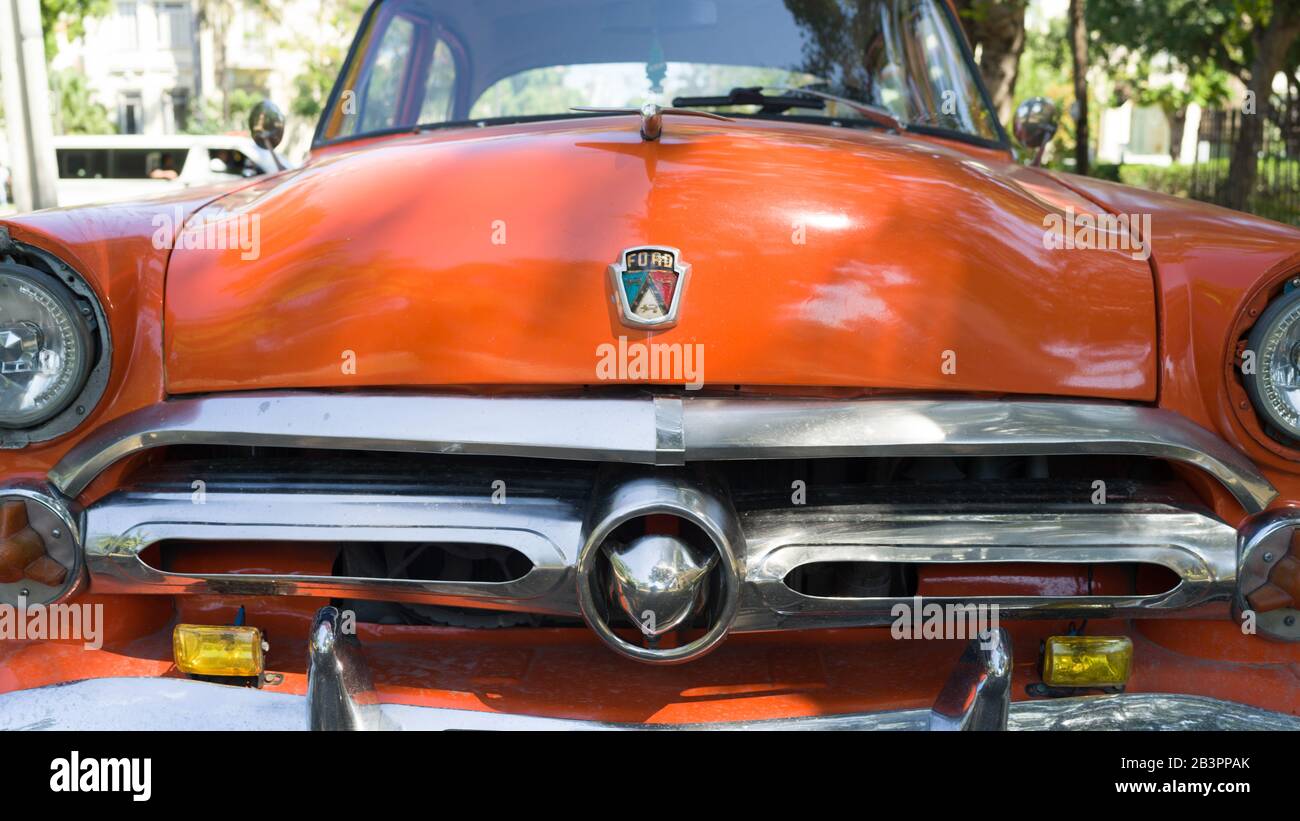 Close-up of the front of a vintage Ford car, Havana, Cuba Stock Photo ...