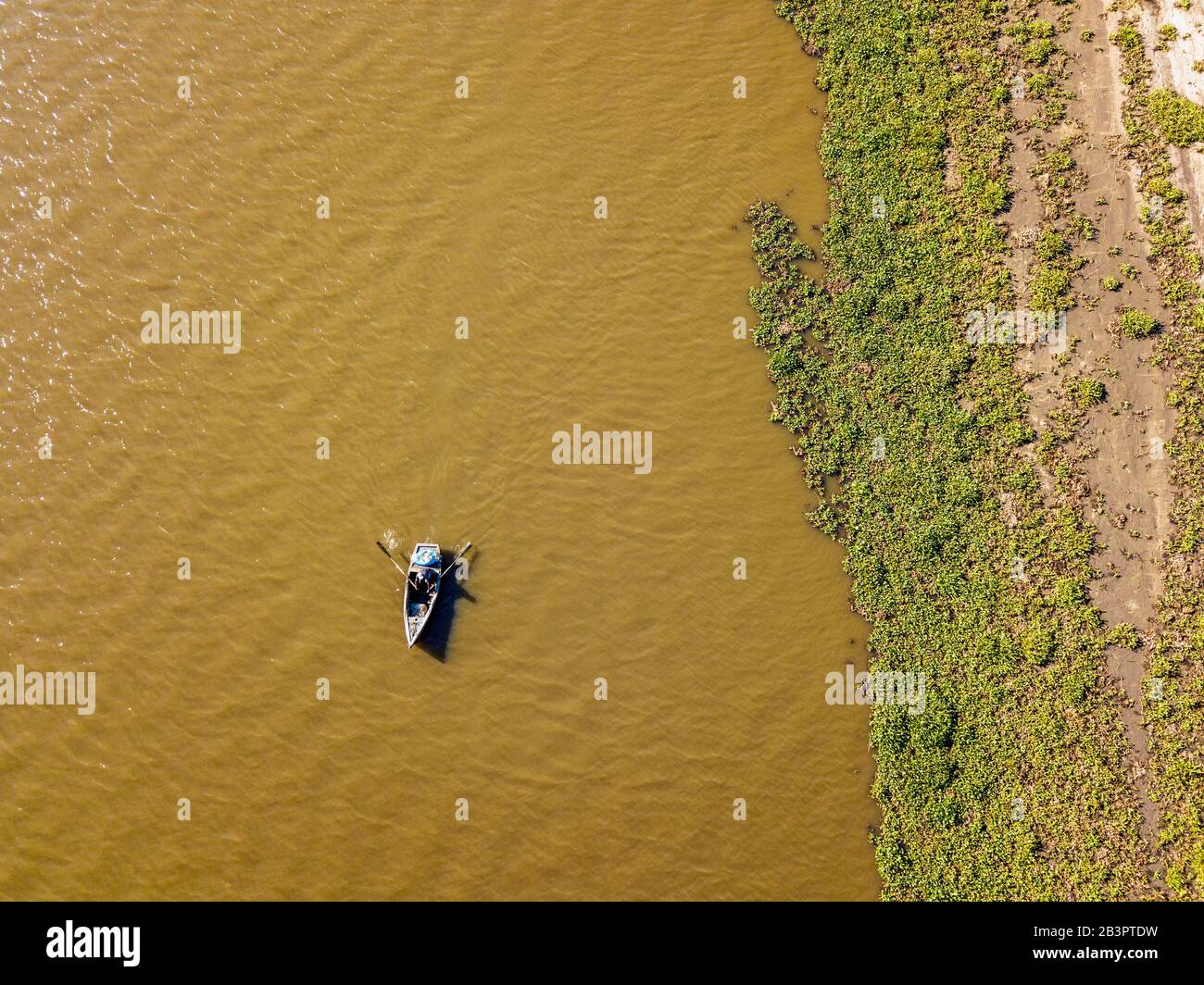 Aerial view of river with boat in Macaneta Beach, north Maputo ...
