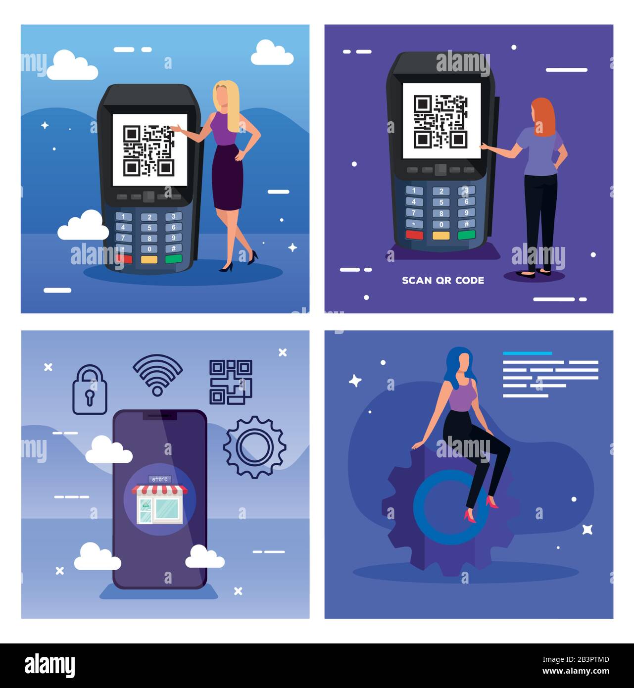 set poster of scan code qr with icons Stock Vector Image & Art - Alamy