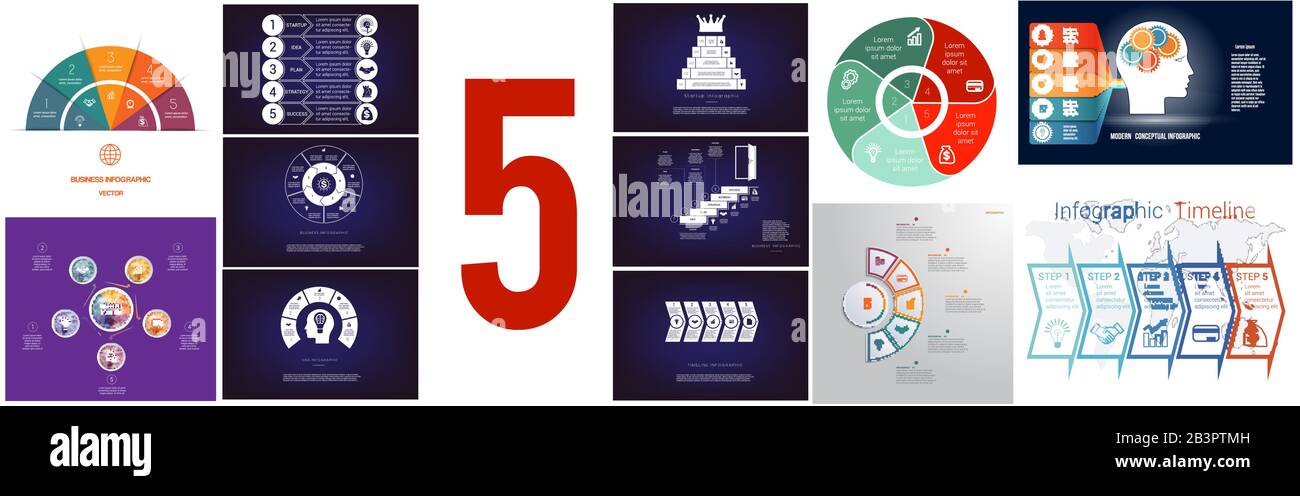 Set of 12 templates infographic. Place for text, information, 5 ...