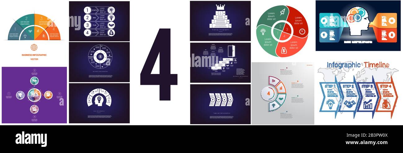 Set of 12 templates infographic. Place for text, information, 4 ...
