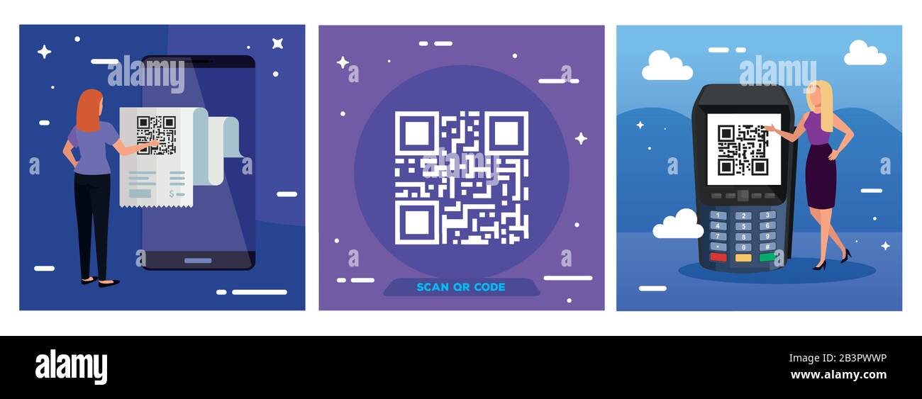 set poster of scan code qr with icons Stock Vector Image & Art - Alamy