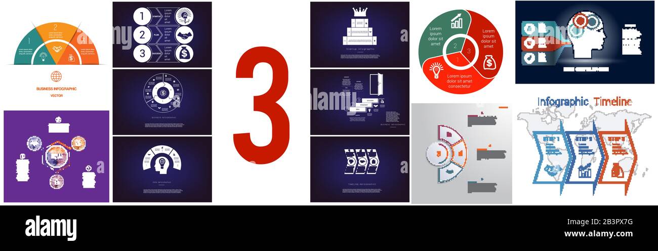 Set of 12 templates infographic. Place for text, information, 3 ...