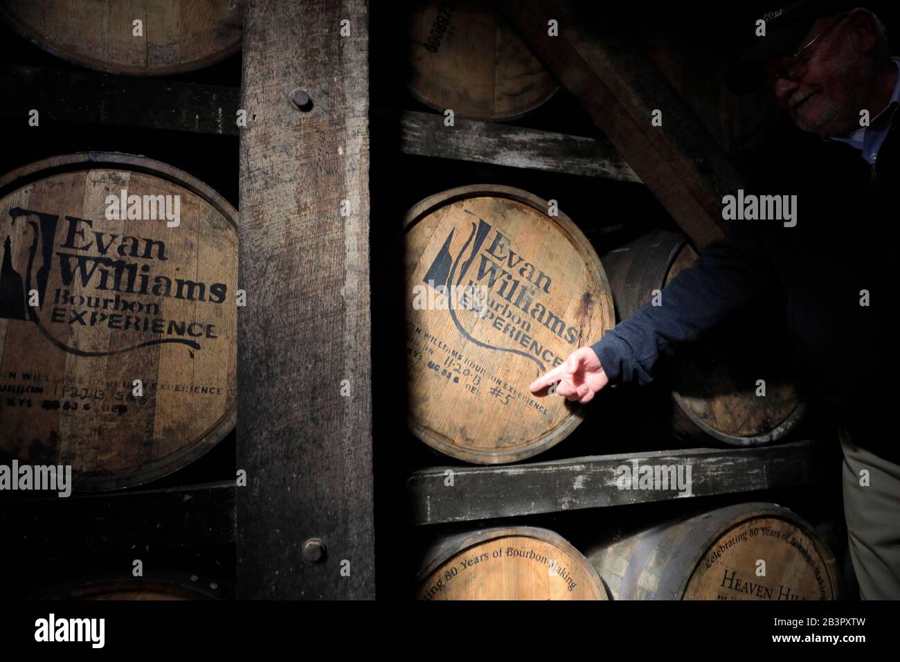 Bourbon whiskey barrels stored inside the rickhouse/rackhouse of Heaven ...