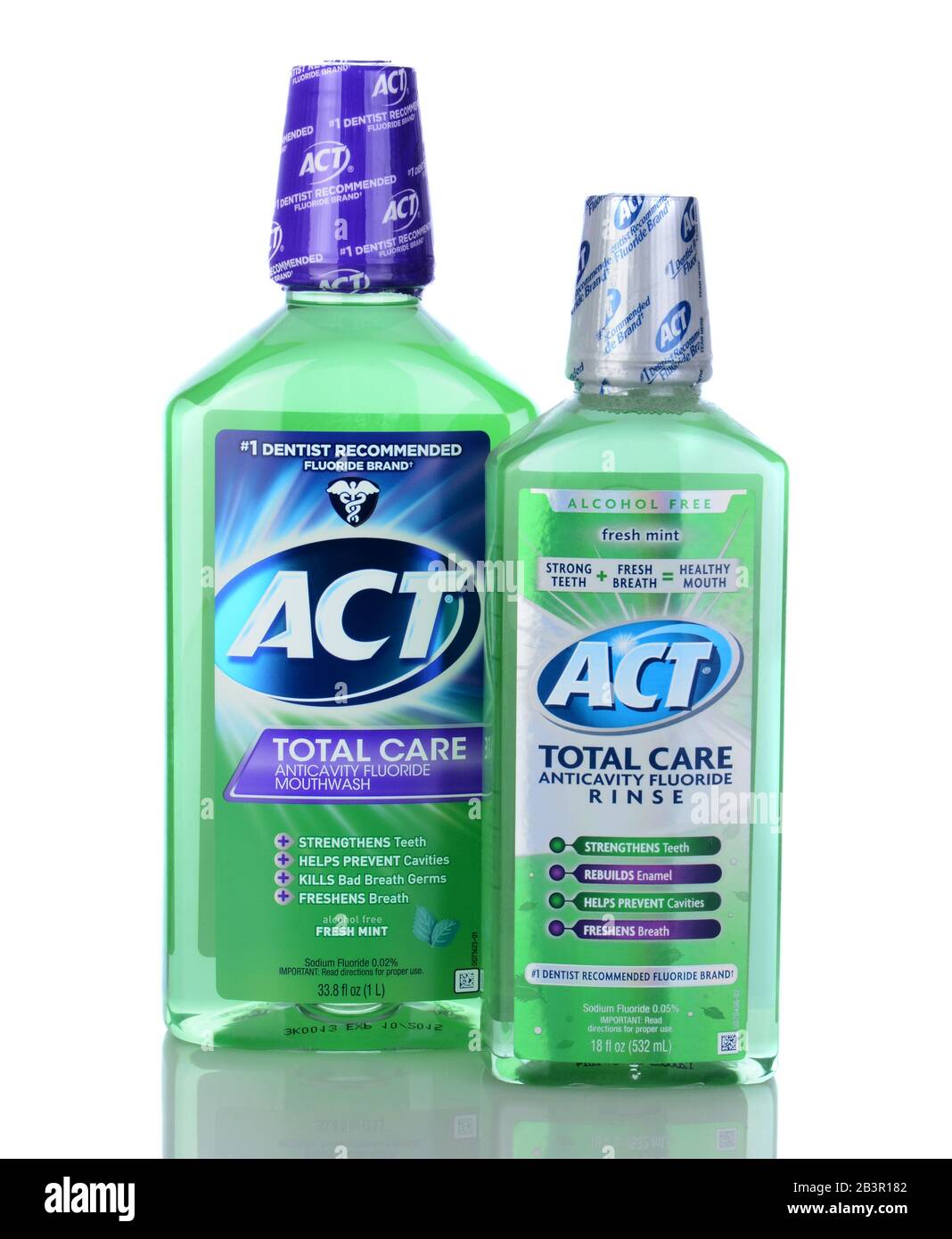 IRVINE, CA - January 05, 2014: Two bottles of ACT Total Care Anticavity ...