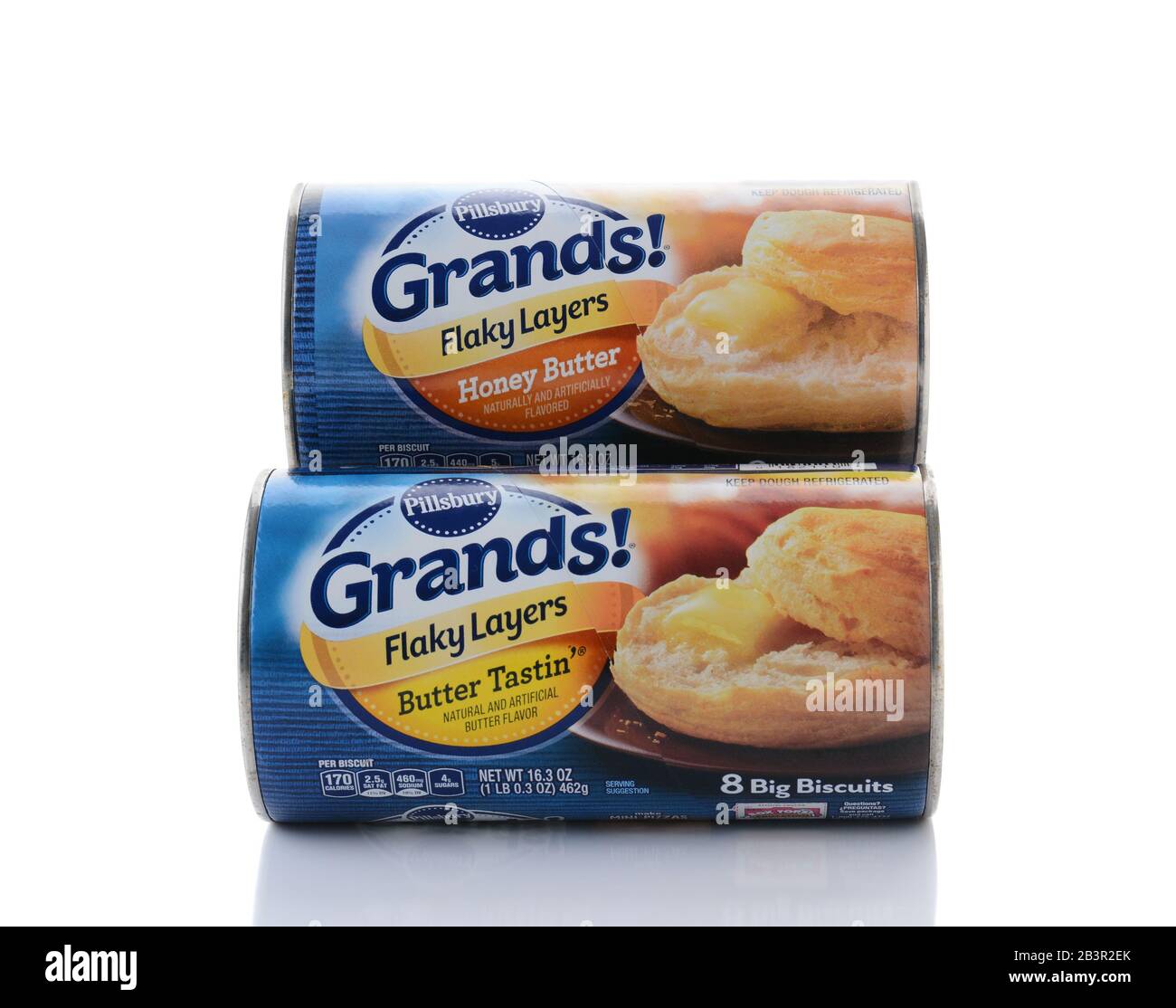IRVINE, CA - FEBRUARY 15, 2015: Two cans of Pillsbury Grands Biscuits ...