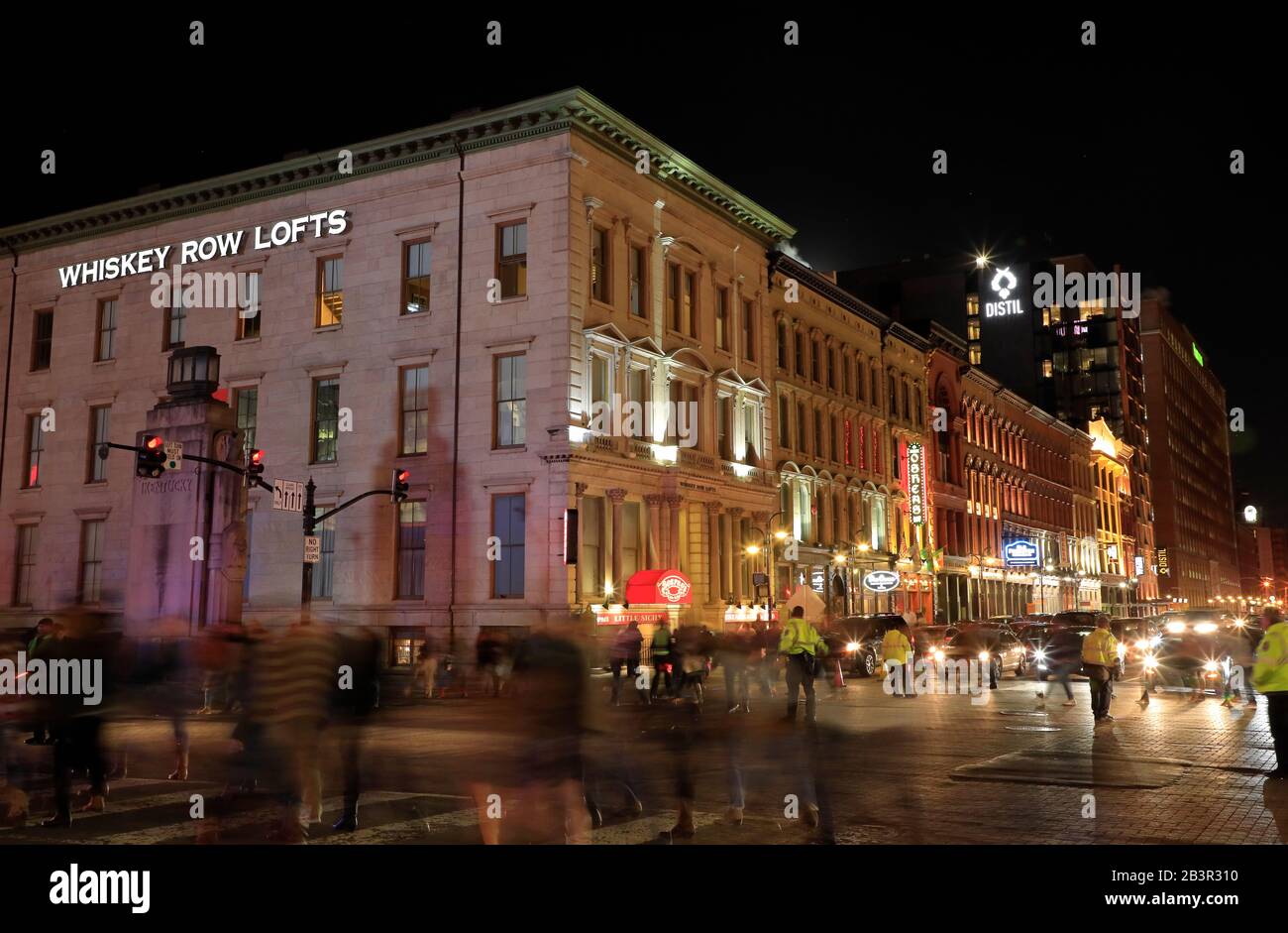 Night view of Whiskey Row with Whiskey Row Lofts building in front in ...