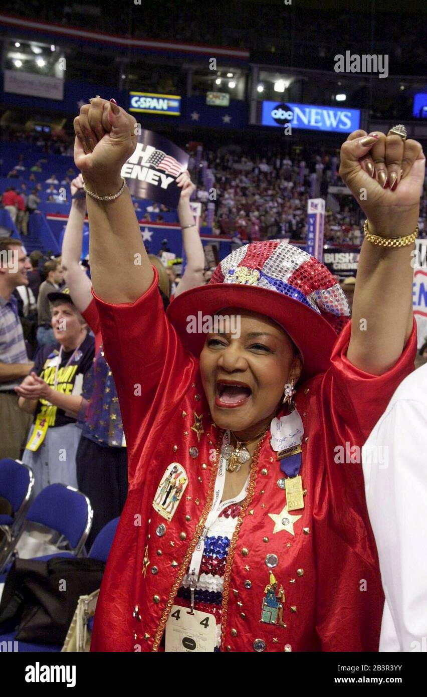 Philadelphia, Pennsylvania USA, 02AUG2000: Female delegate decked out ...