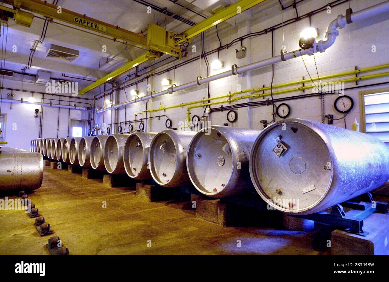 Austin, Texas USA, 05SEP00: Massive two-ton chlorine cylinders at the ...