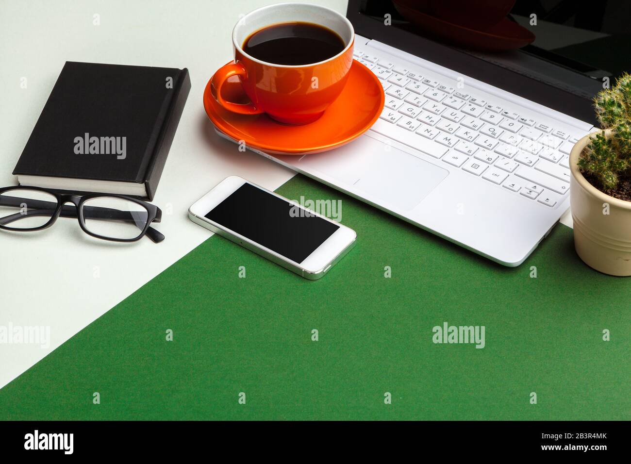 office working desk top view. creative photo Stock Photo - Alamy