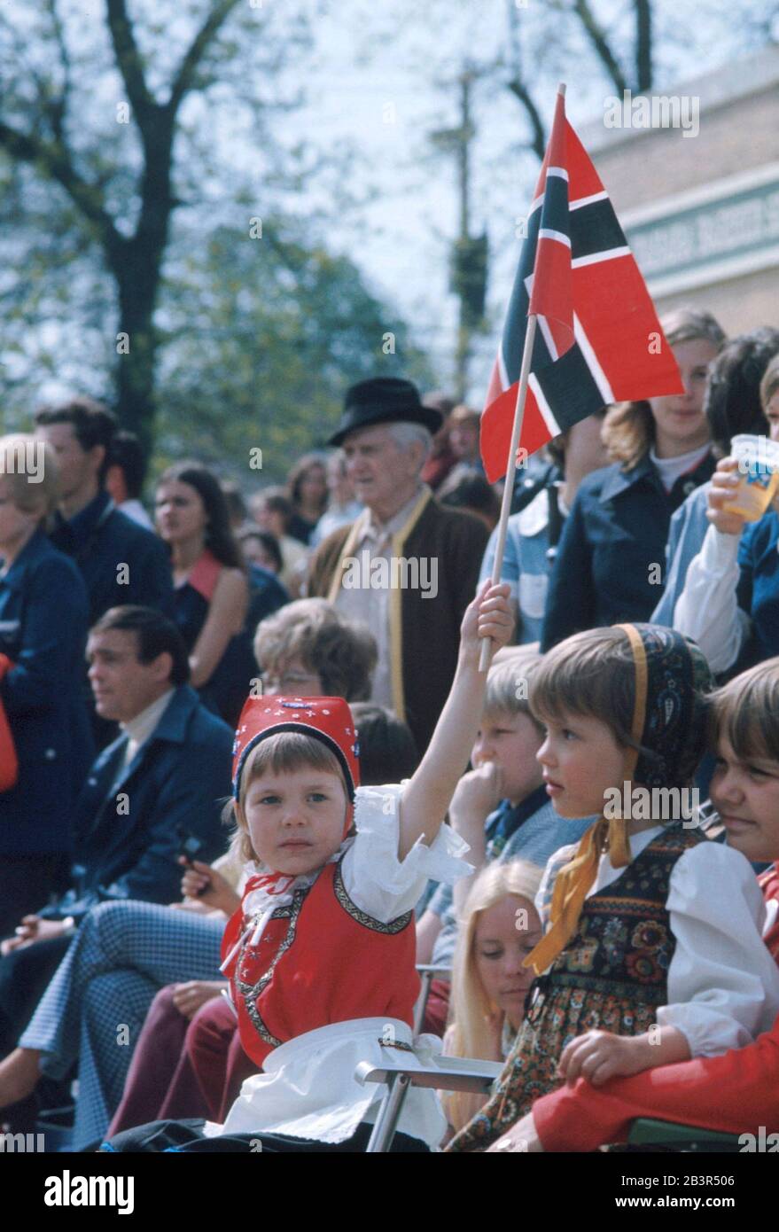 Stoughton, Wisconsin USA, May 17 1971: Young girl wearing traditional ...