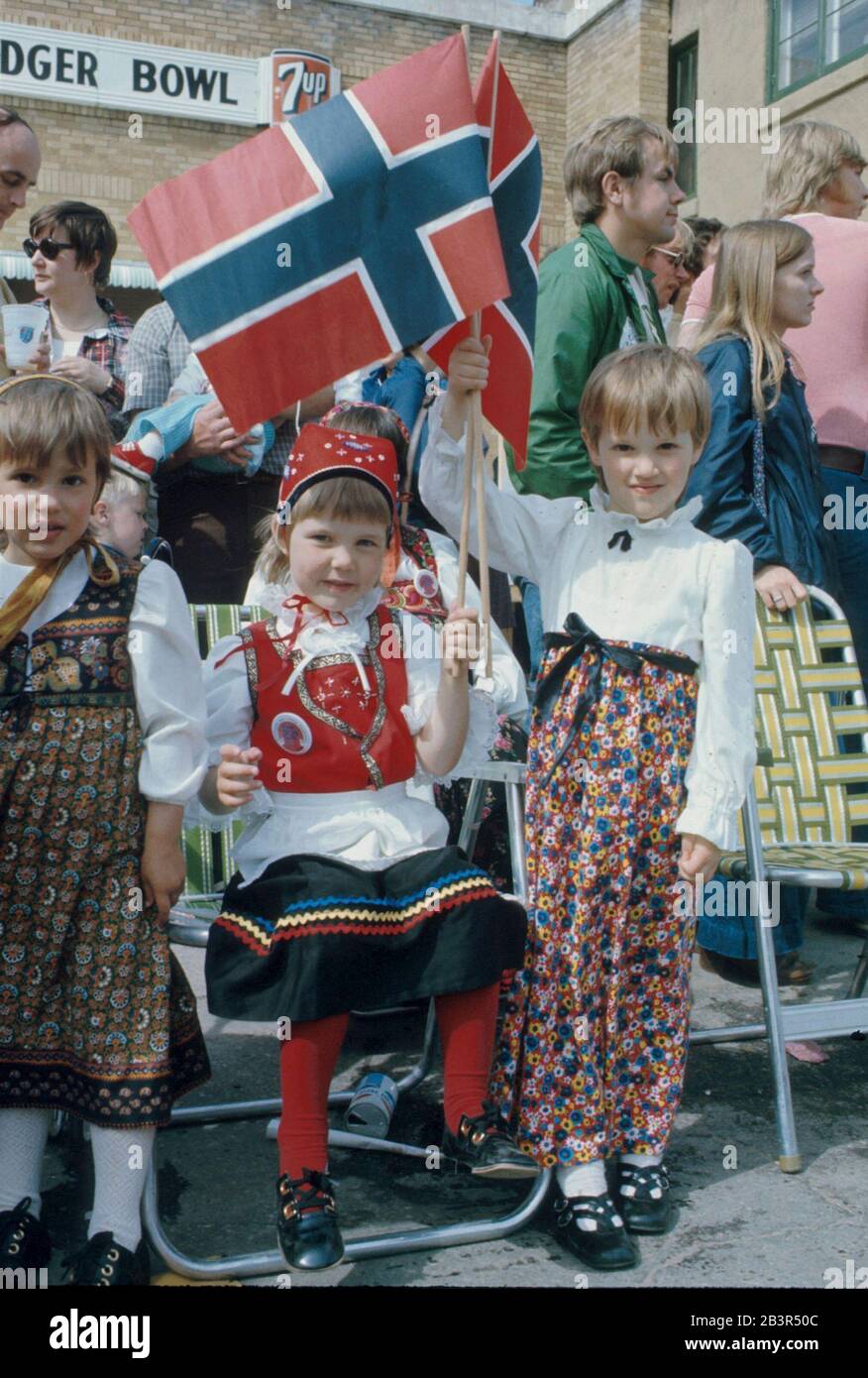 Stoughton, Wisconsin USA, May 17 1971: Young girl wearing traditional ...