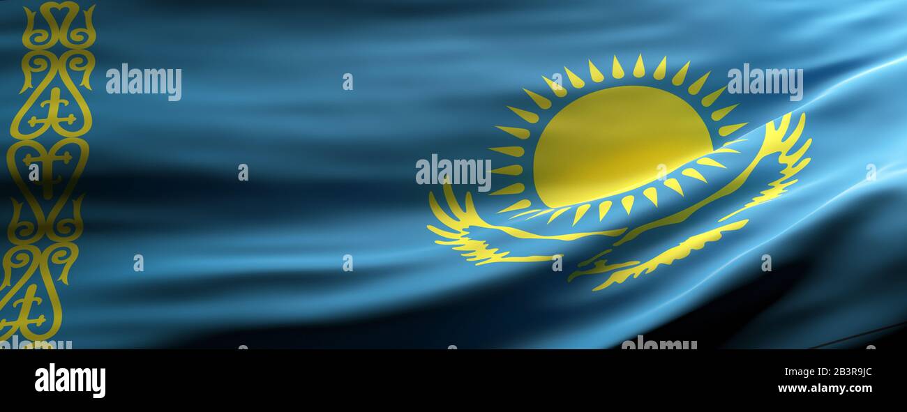 Kazakhstan sign symbol. Kazakhstan national flag waving texture ...