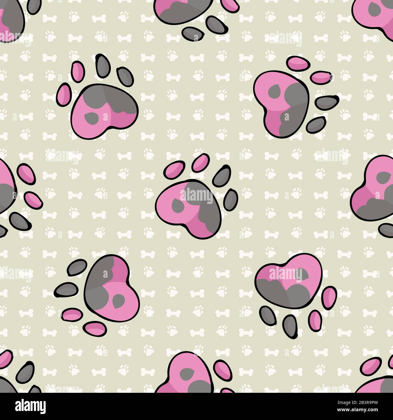 Hand drawn cute spotty puppy dog paw seamless vector pattern. Wild ...