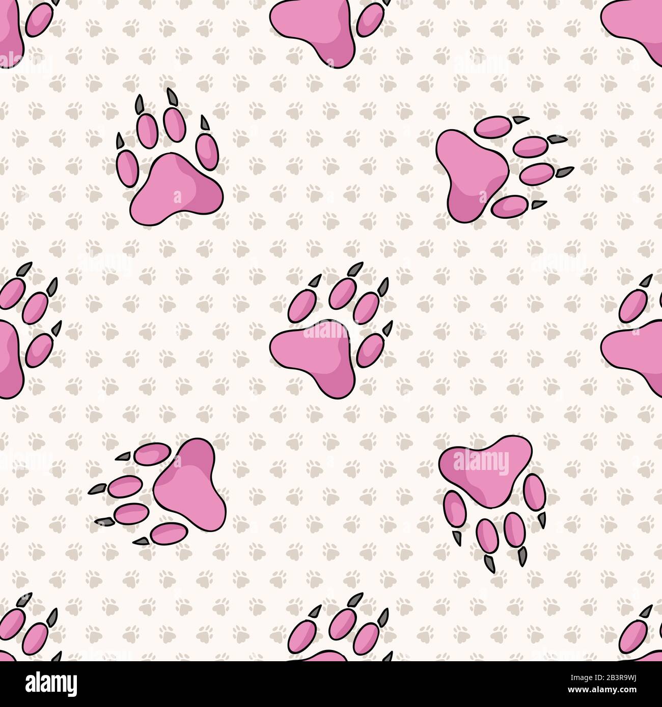 Hand drawn cute pink puppy dog paw with claw seamless vector pattern ...