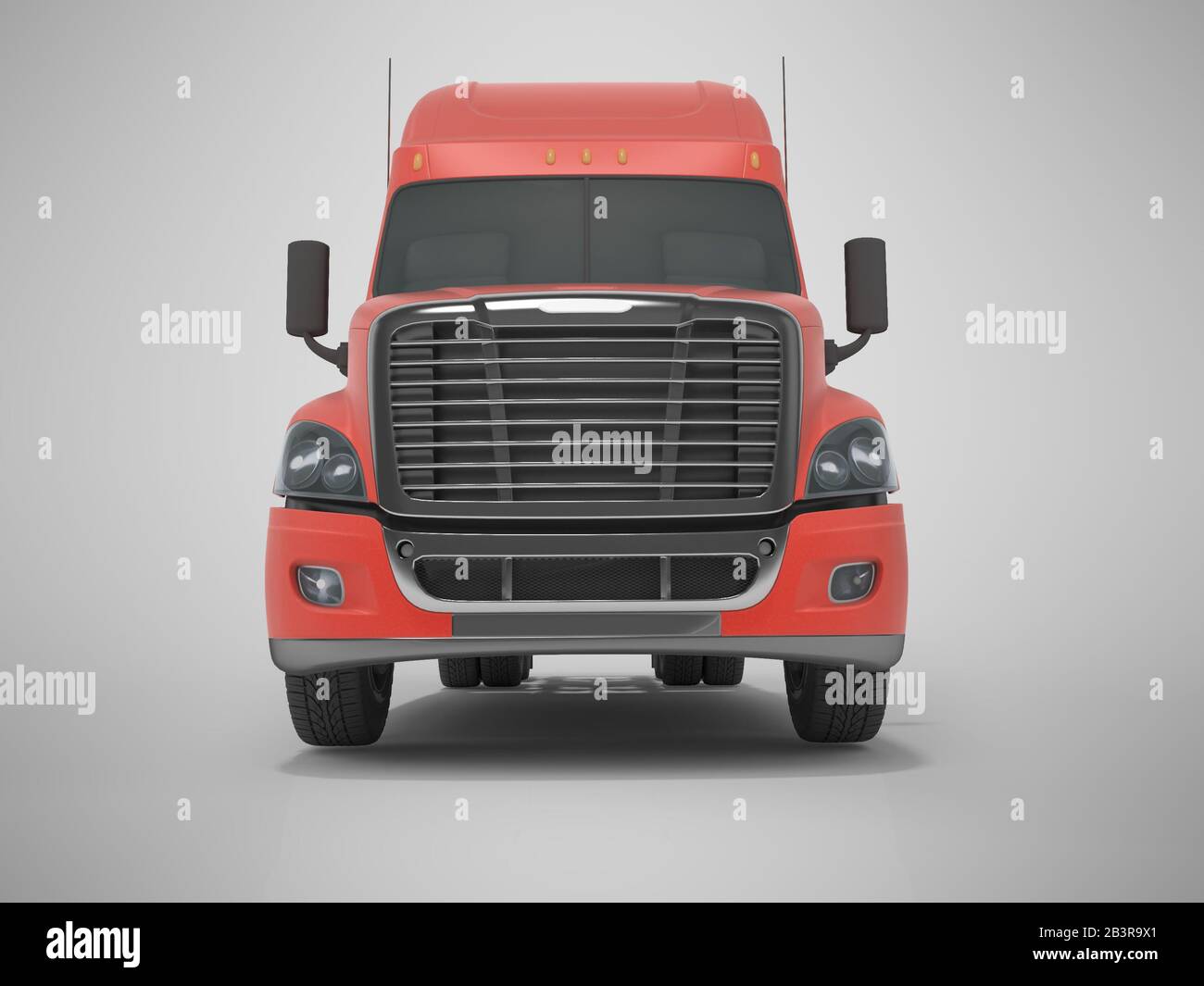 3d rendering of red freight carrier on gray background with shadow ...