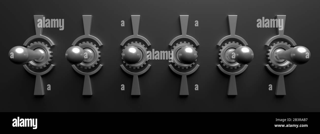 Switch control panel. Old retro electric control switch liine on black ...