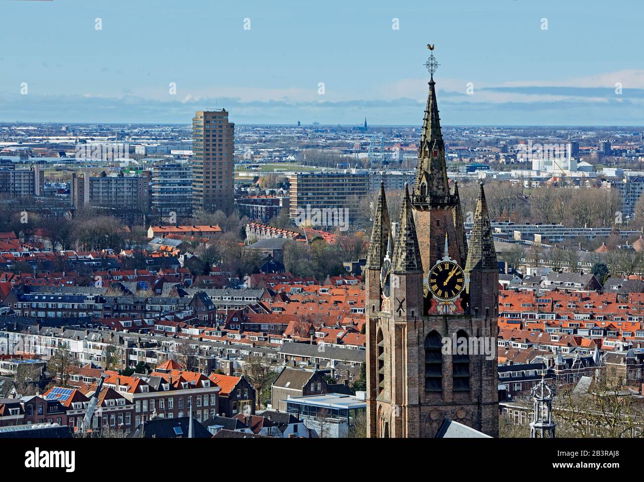 Detail of the clock tower of the old church of Delft in Holland Stock ...