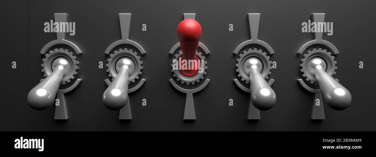 Switch control panel. Old retro electric control switch liine on black ...