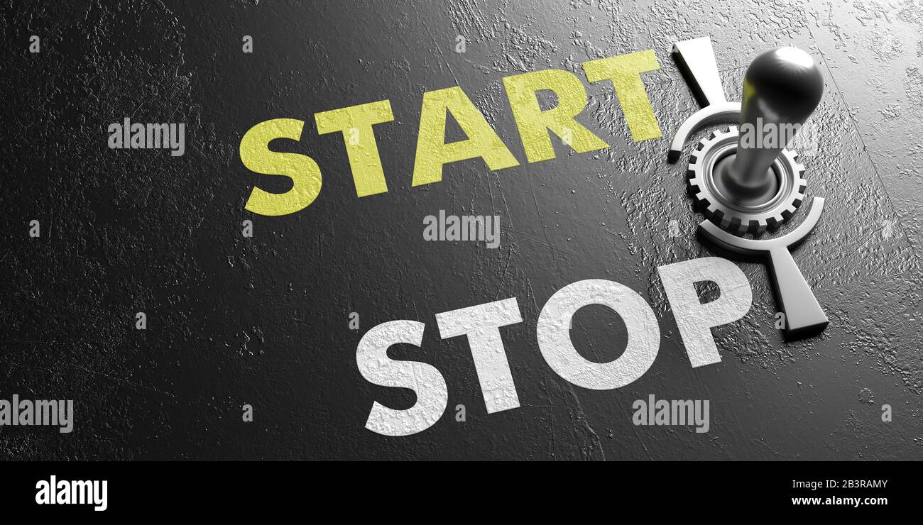 Start stop concept. Retro electric control switch against old ...