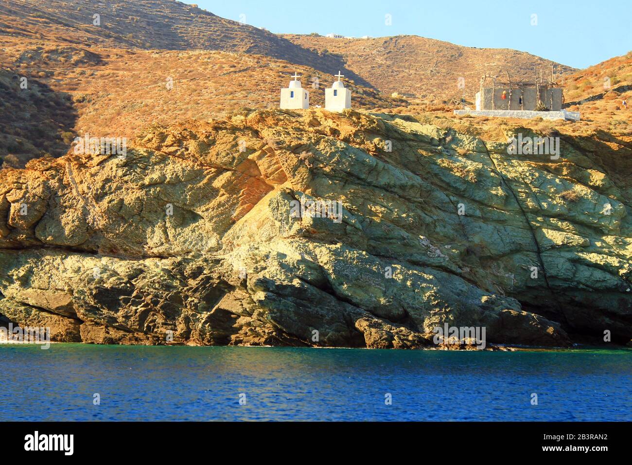 The twin churches on the cliff in Greece Stock Photo - Alamy
