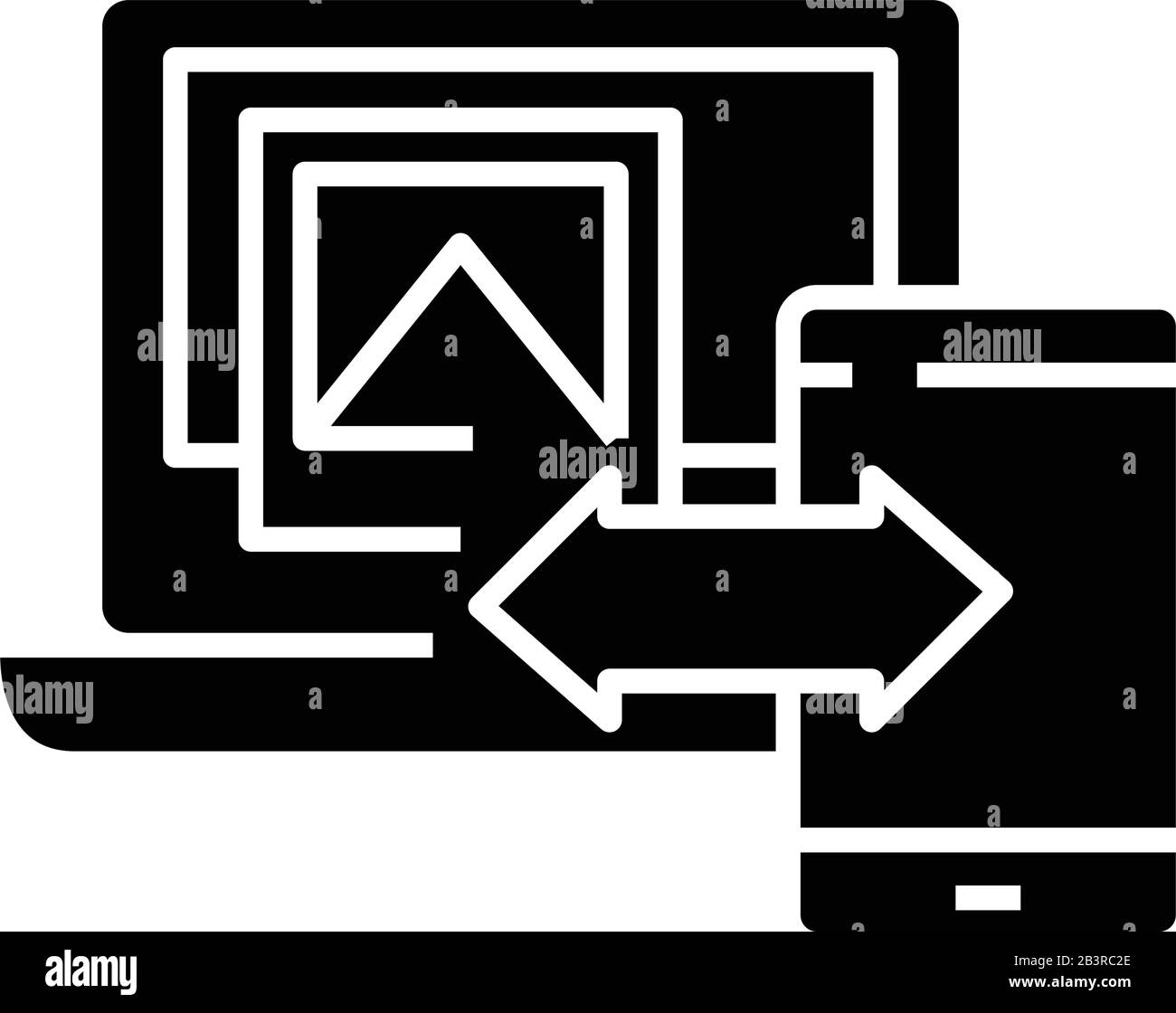 Sync media black icon, concept illustration, vector flat symbol, glyph ...