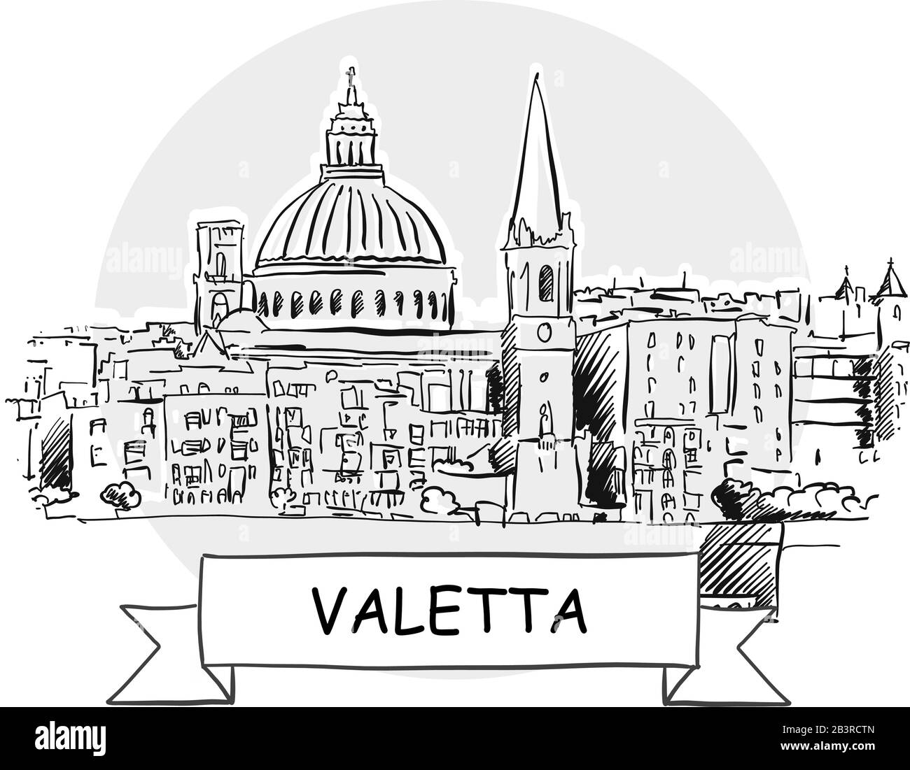 Valetta Hand-Drawn Urban Vector Sign. Black Line Art Illustration with ...