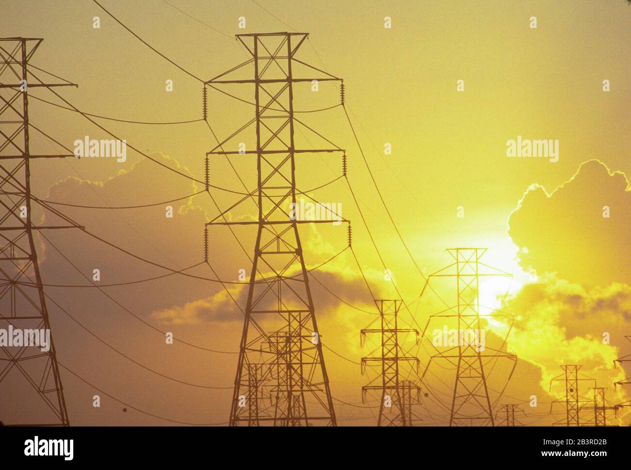 Power lines leading to oil refineries in Southeast Texas near Houston ...