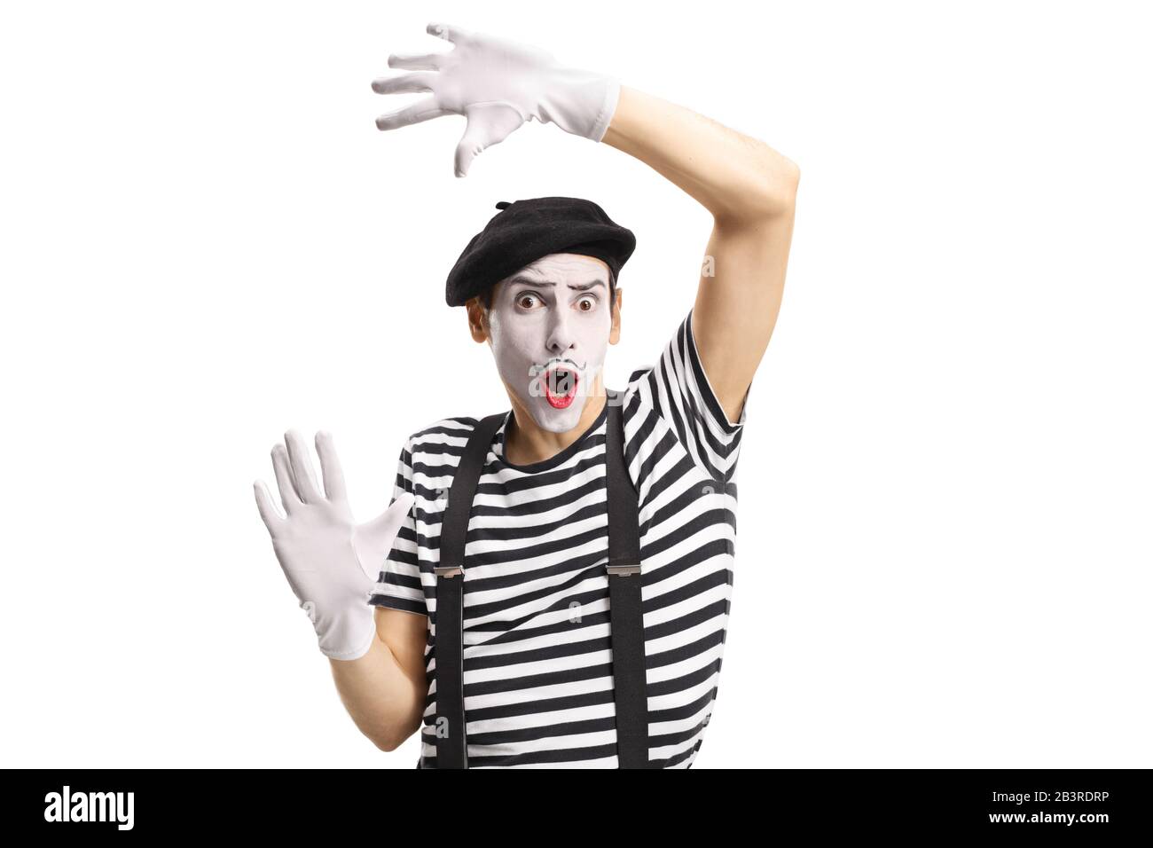 Mime toucing an imaginary wall isolated on white background Stock Photo ...