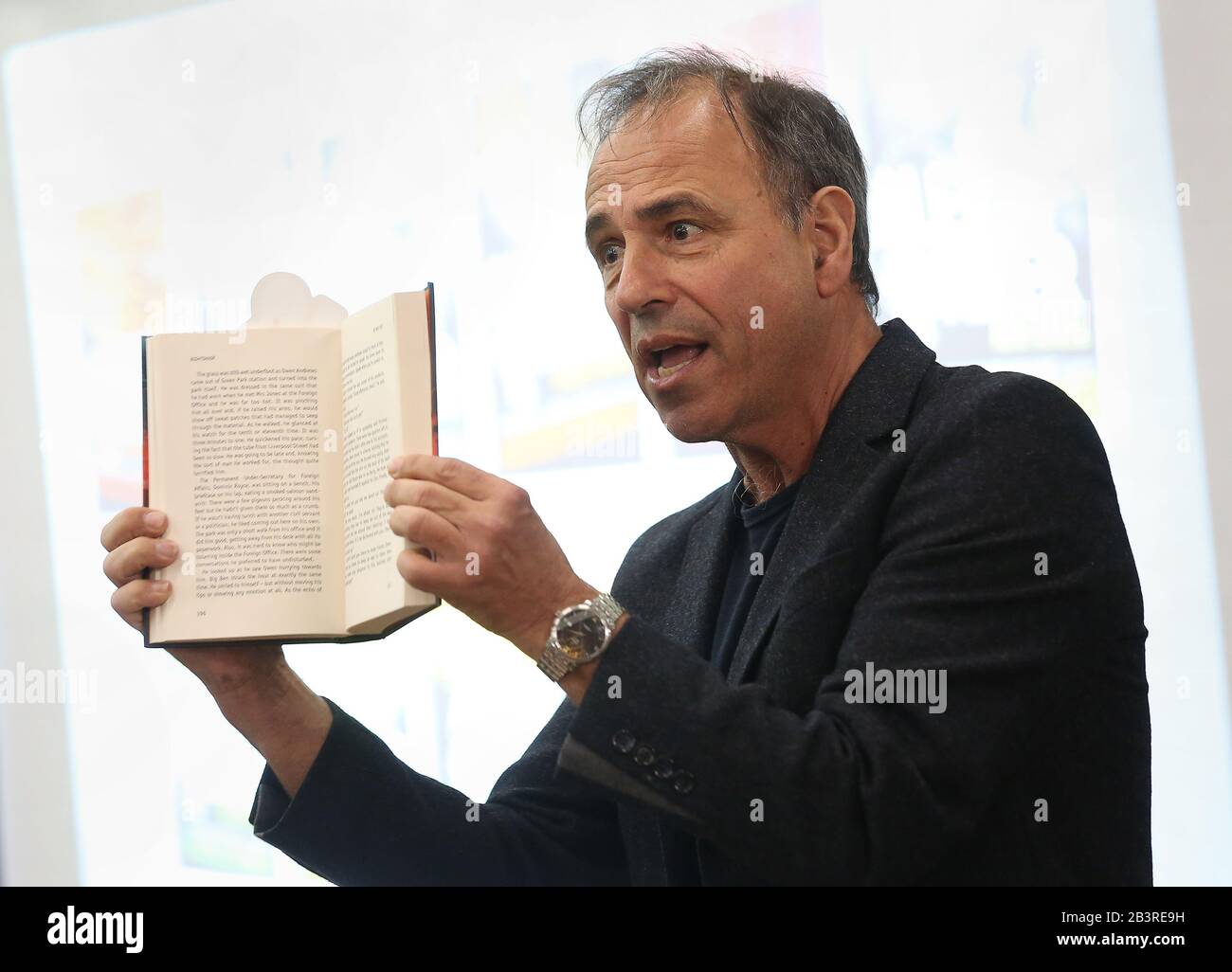 Anthony Horowitz speaking during a visit to Bousfield Primary School in ...