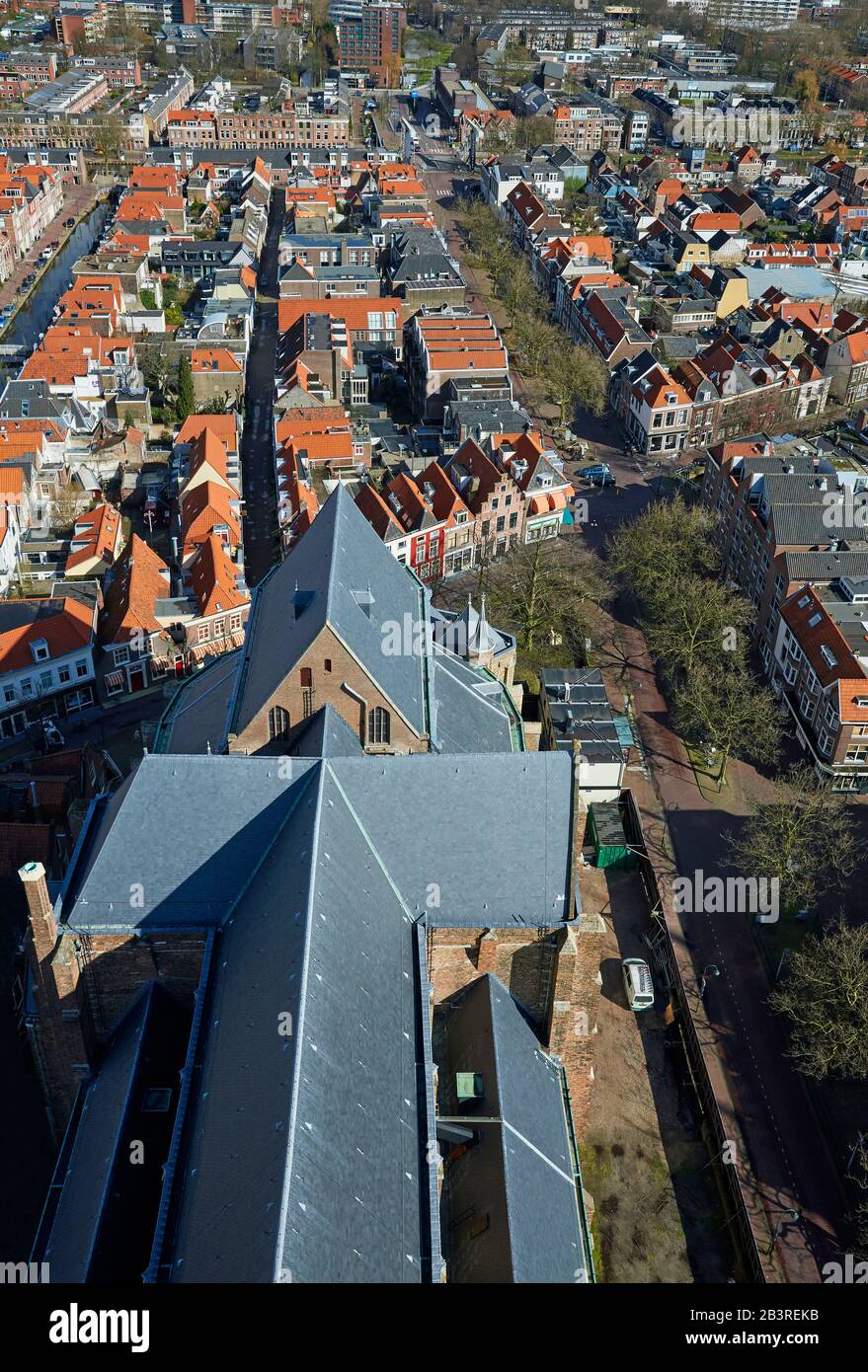 Elevated view of the skyline of Delft from the New Church (Nieuwe Kerk ...
