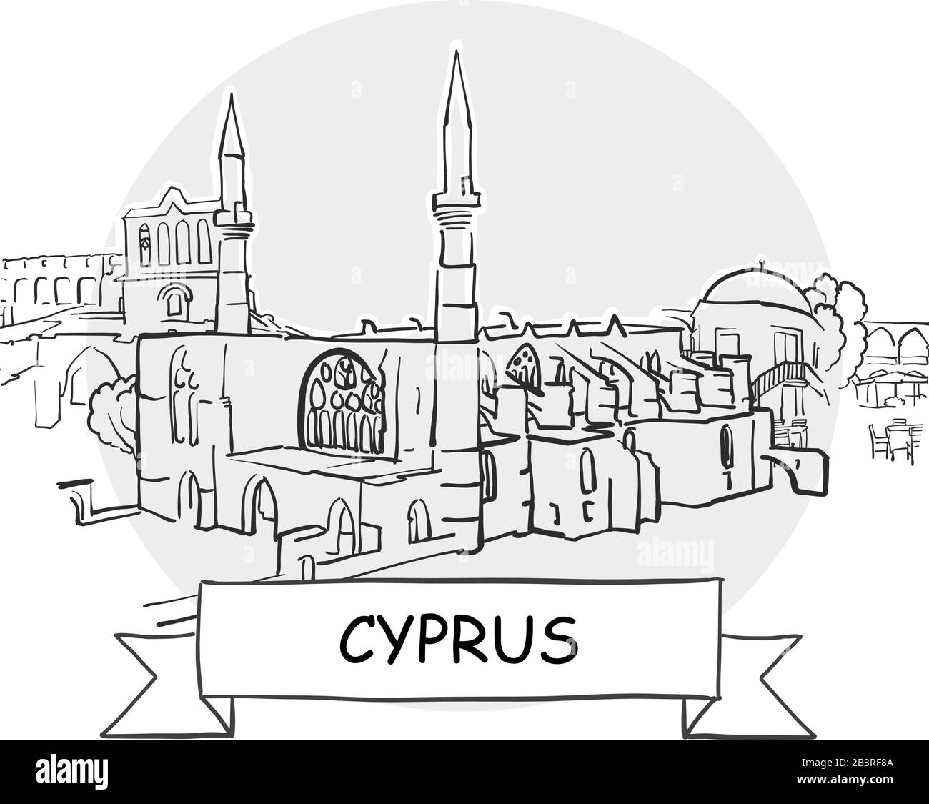 Cyprus Hand-Drawn Urban Vector Sign. Black Line Art Illustration with ...