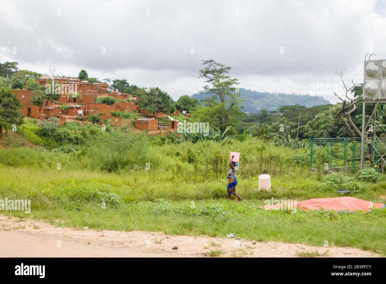 Gabela / Kwanza Sul / Angola - 02 25 2020: View of traditional village ...