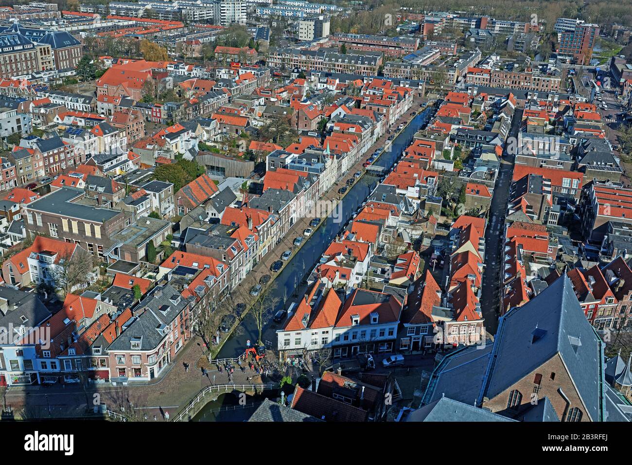Elevated view of the skyline of Delft from the New Church (Nieuwe Kerk ...