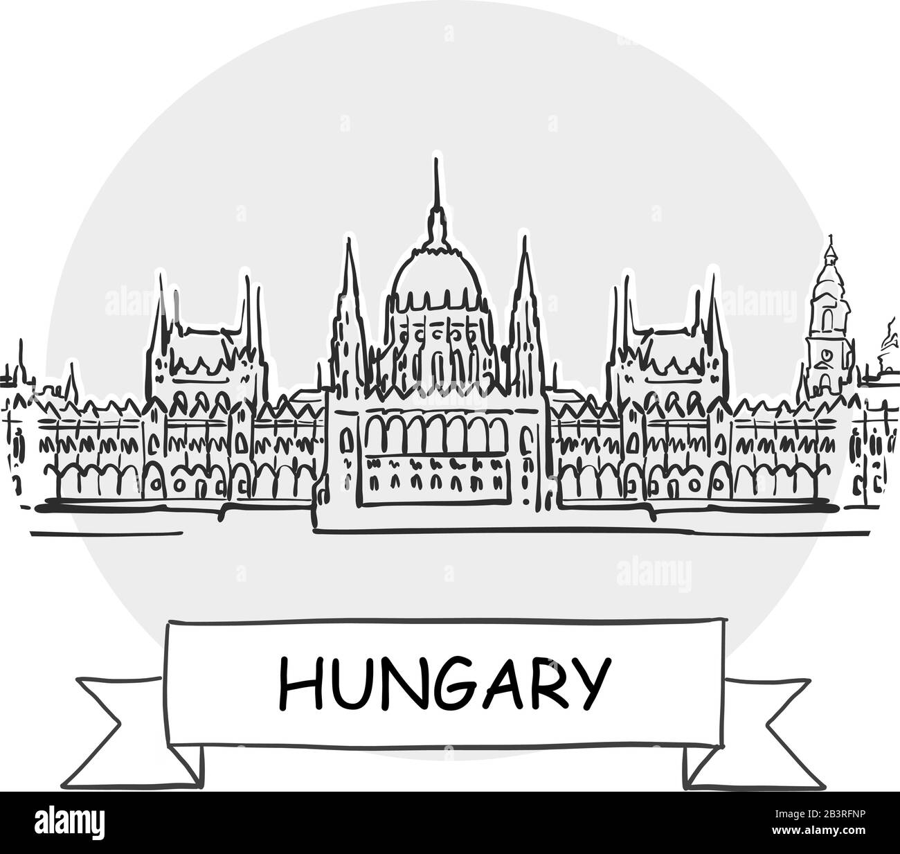 Hungary Hand-Drawn Urban Vector Sign. Black Line Art Illustration with ...